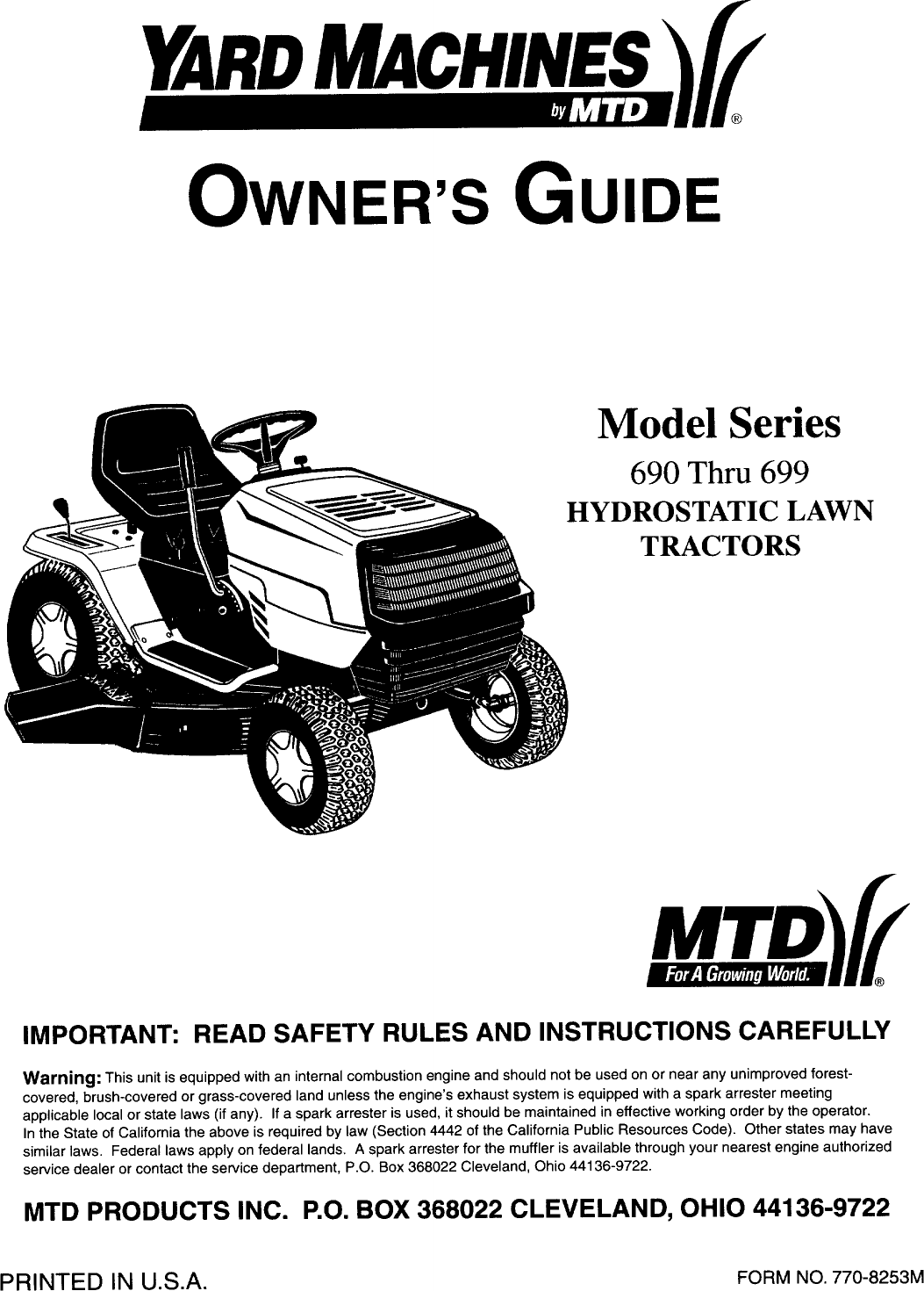 MTD 13AS699G088 User Manual LAWN TRACTOR Manuals And Guides L0809389