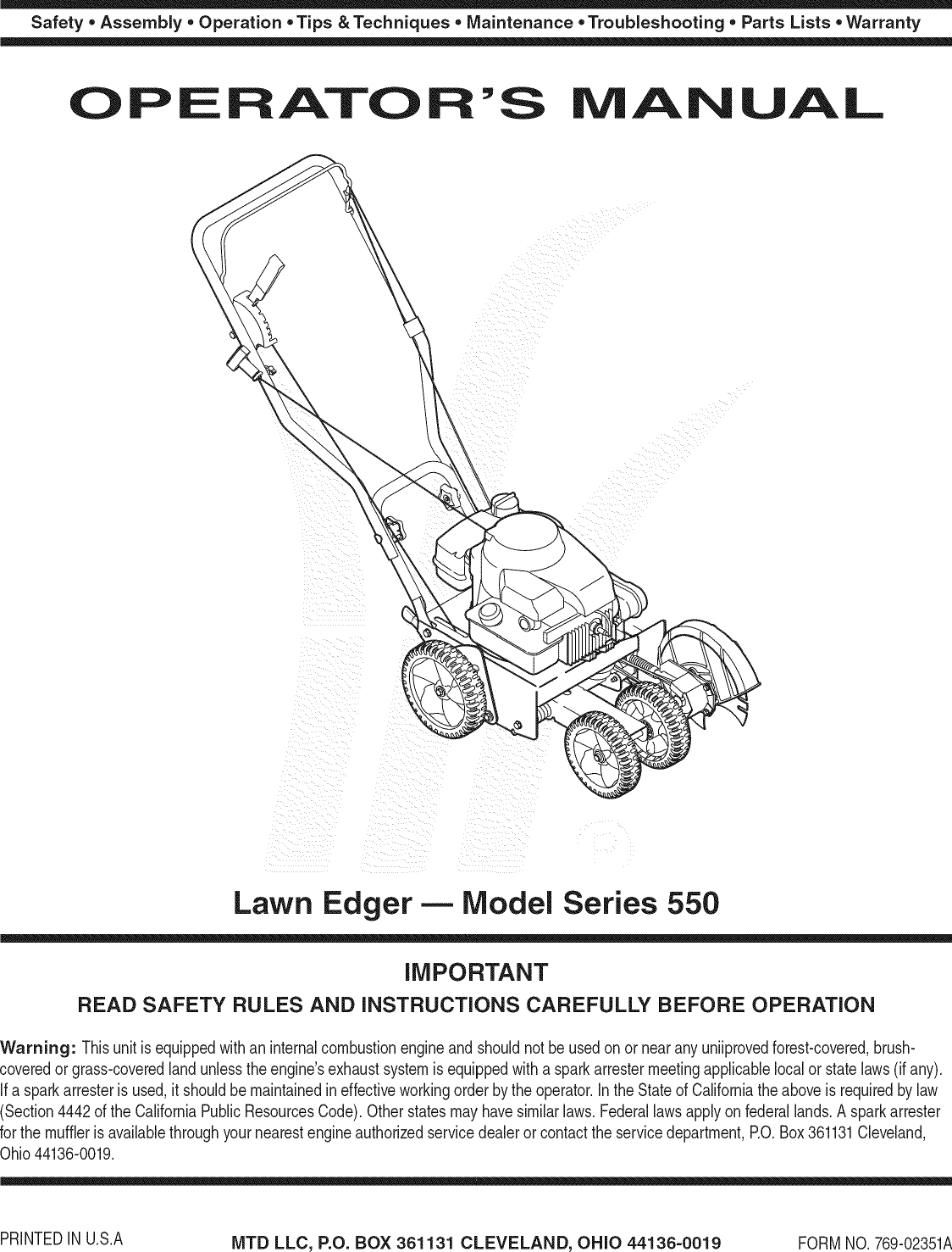 MTD 25B 551A000 1108291L User Manual EDGER Manuals And Guides