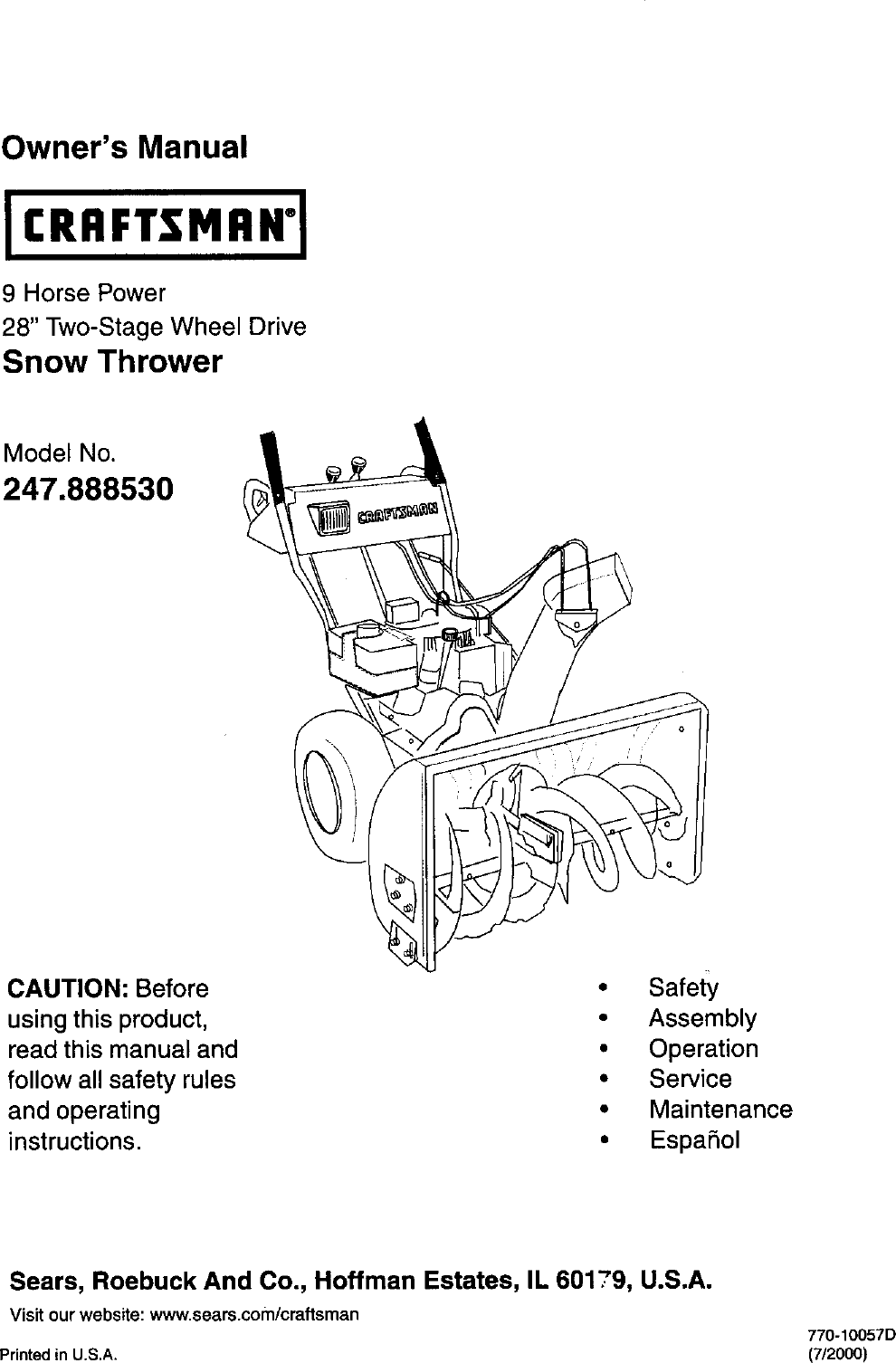 MTD 31AE558G099 User Manual 2 STAGE 9 HP 28 Manuals And Guides L0090158