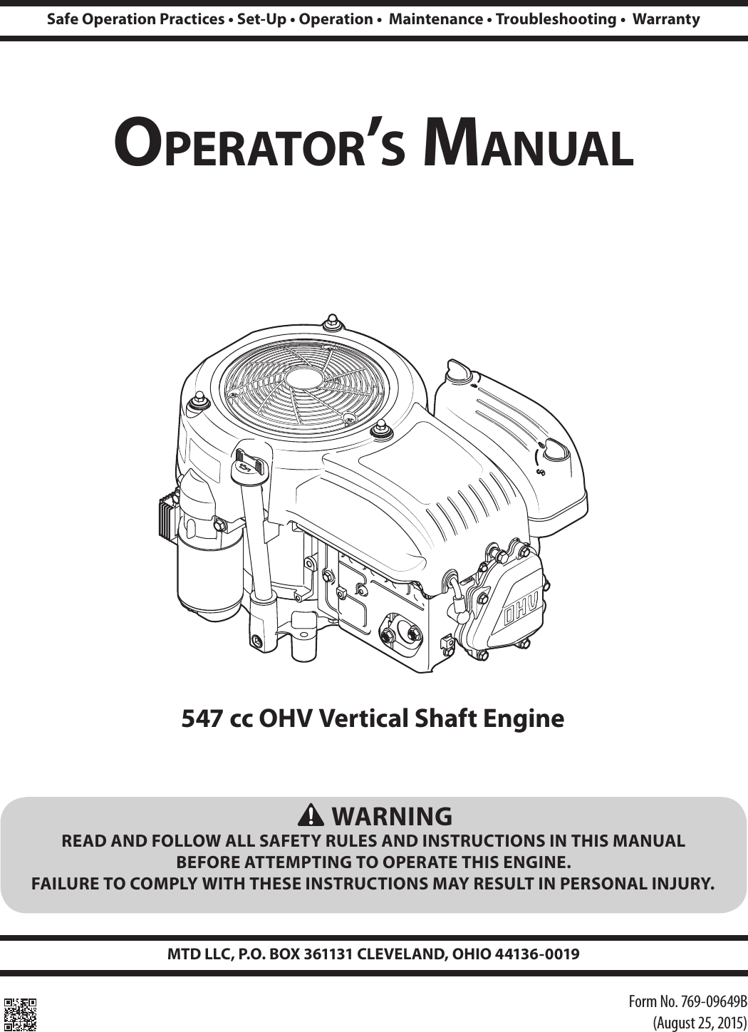 MTD 4X90HU User Manual ENGINE Manuals And Guides 1702477L