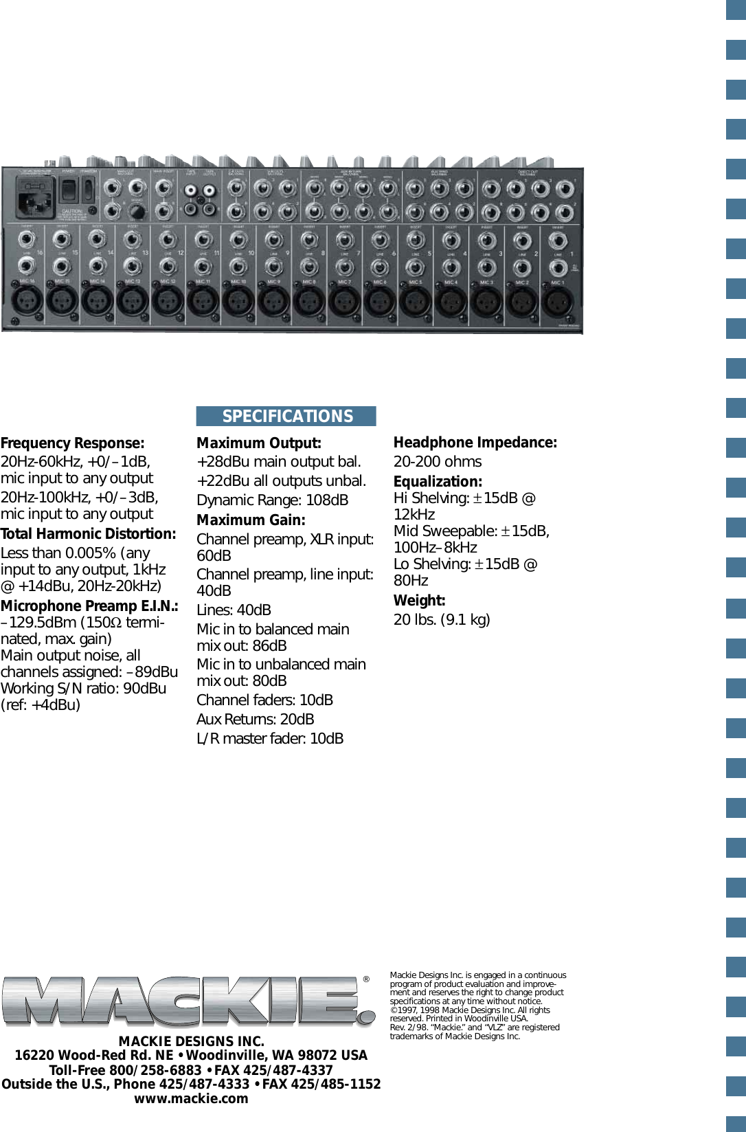 Mackie Cr1604 Vlz Users Manual Designs Contractor's Specs