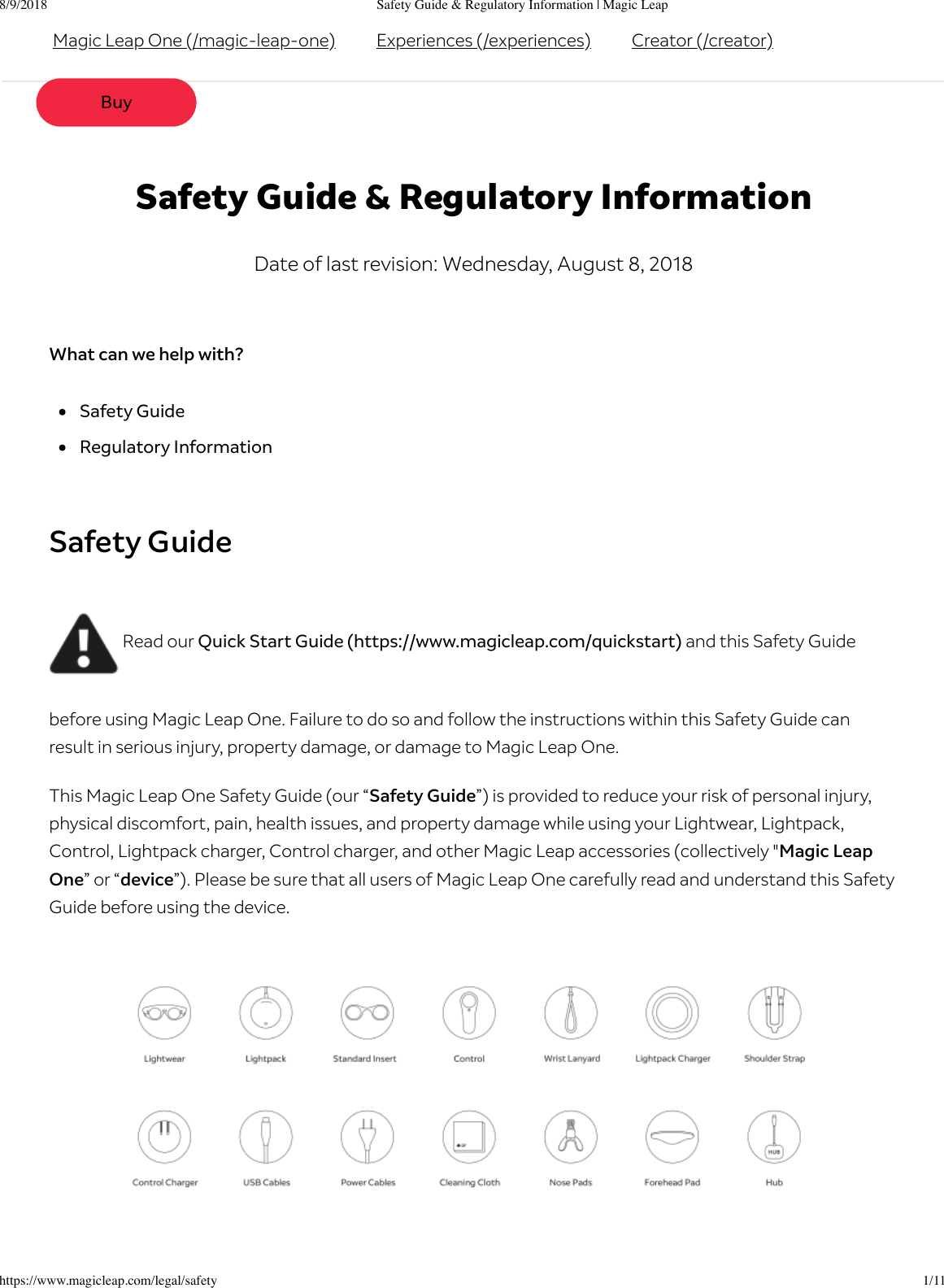 Magic Leap M2000 Magic Leap One Control User Manual M2000 Safety Guide ...
