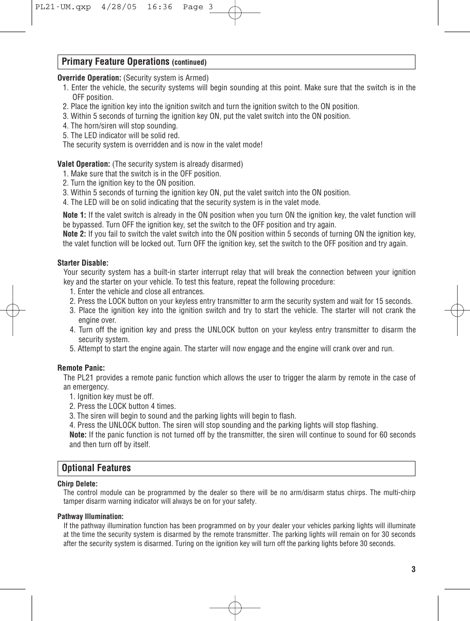 Magnadyne Remote Mobile Security System Pl21 Users Manual UM.qxp
