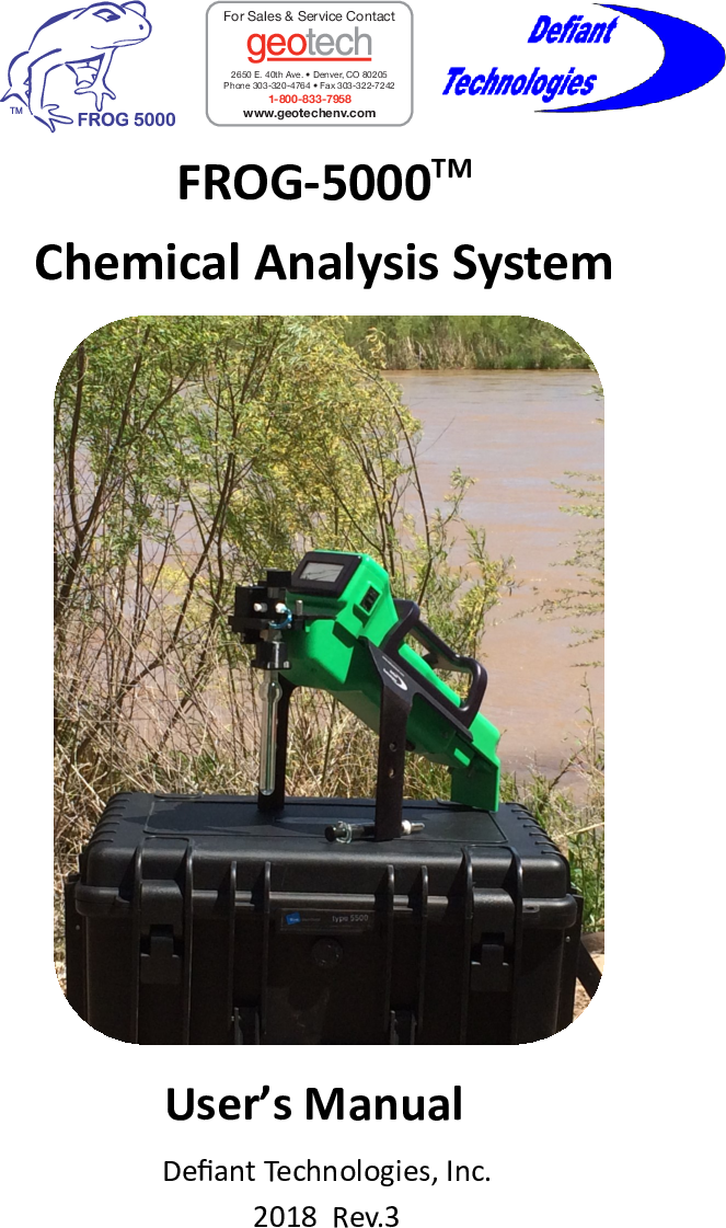 Defiant FROG 5000 Chemical Analysis System User’s Manual