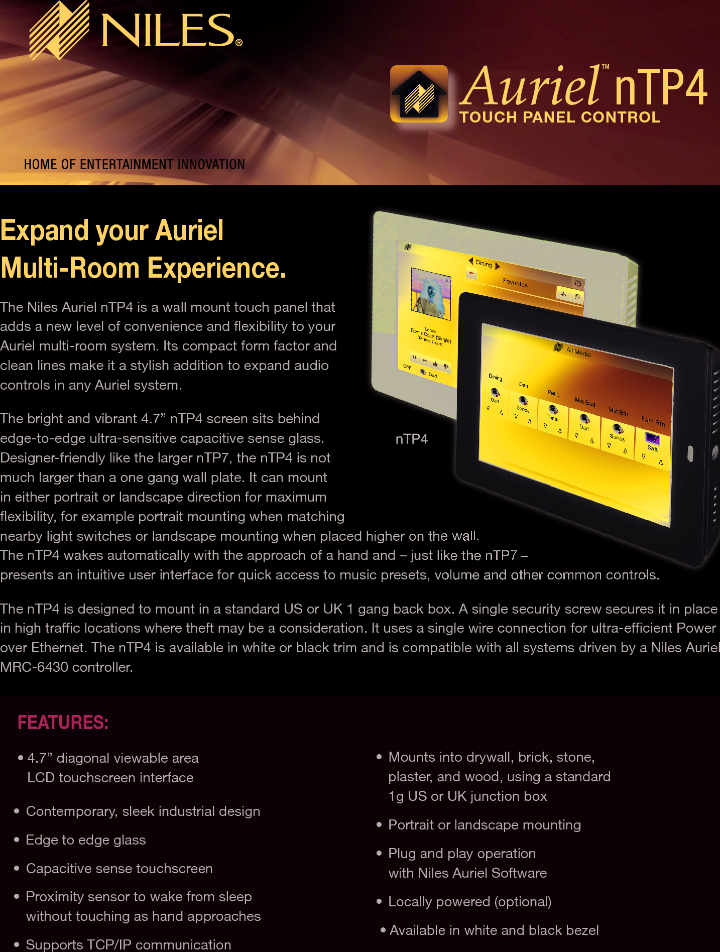 Pdf Ntp4 W Datasheet Niles_Datasheet_Auriel_nTP4_Rev A_0709_PRINT User Manual N TP4