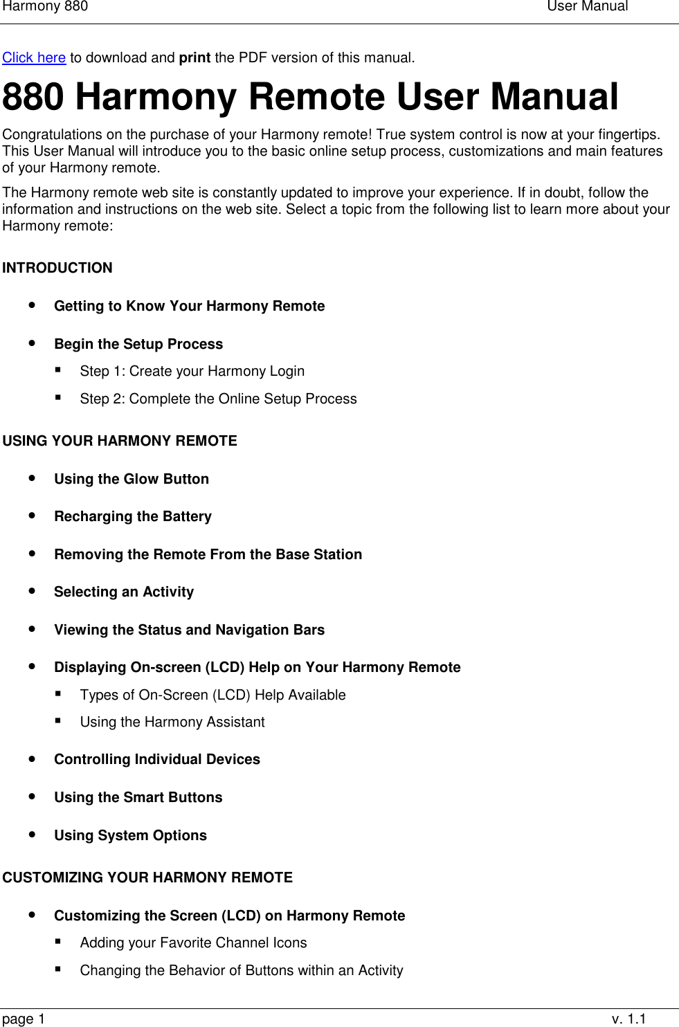 Logitech Harmony 880 Universal Remote Usermanual