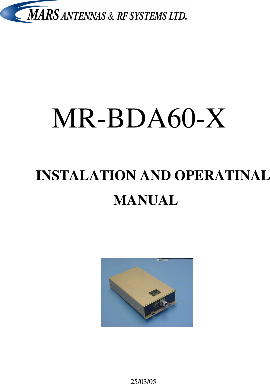 Mars Antennas and RF Systems BDA-60 CELLULAR ZONE ENHANCER User Manual ...