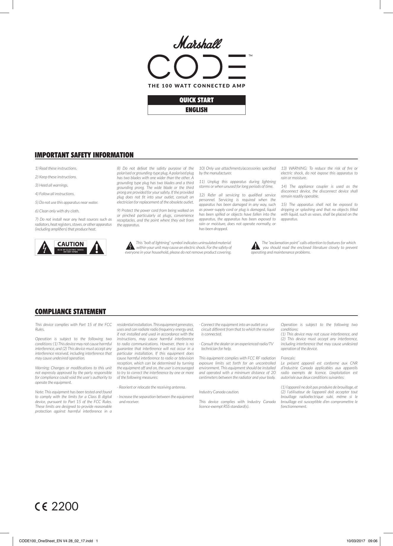 Marshall Amplification Plc CODE100 MD116D Guitar Amplifiers User Manual 2