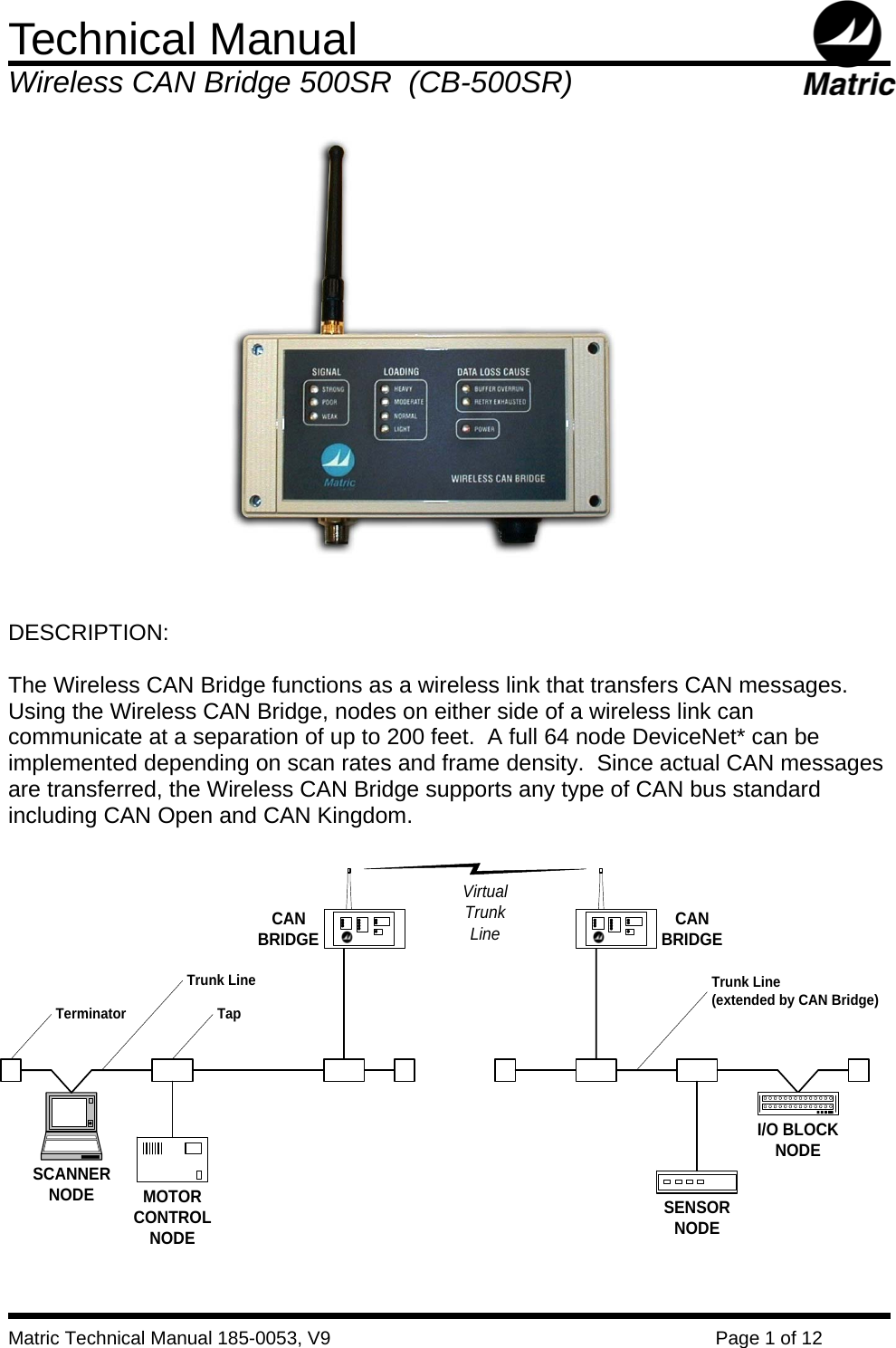 Matric CB500SR Wireless CAN Bridge User Manual OM 185 0053 v9