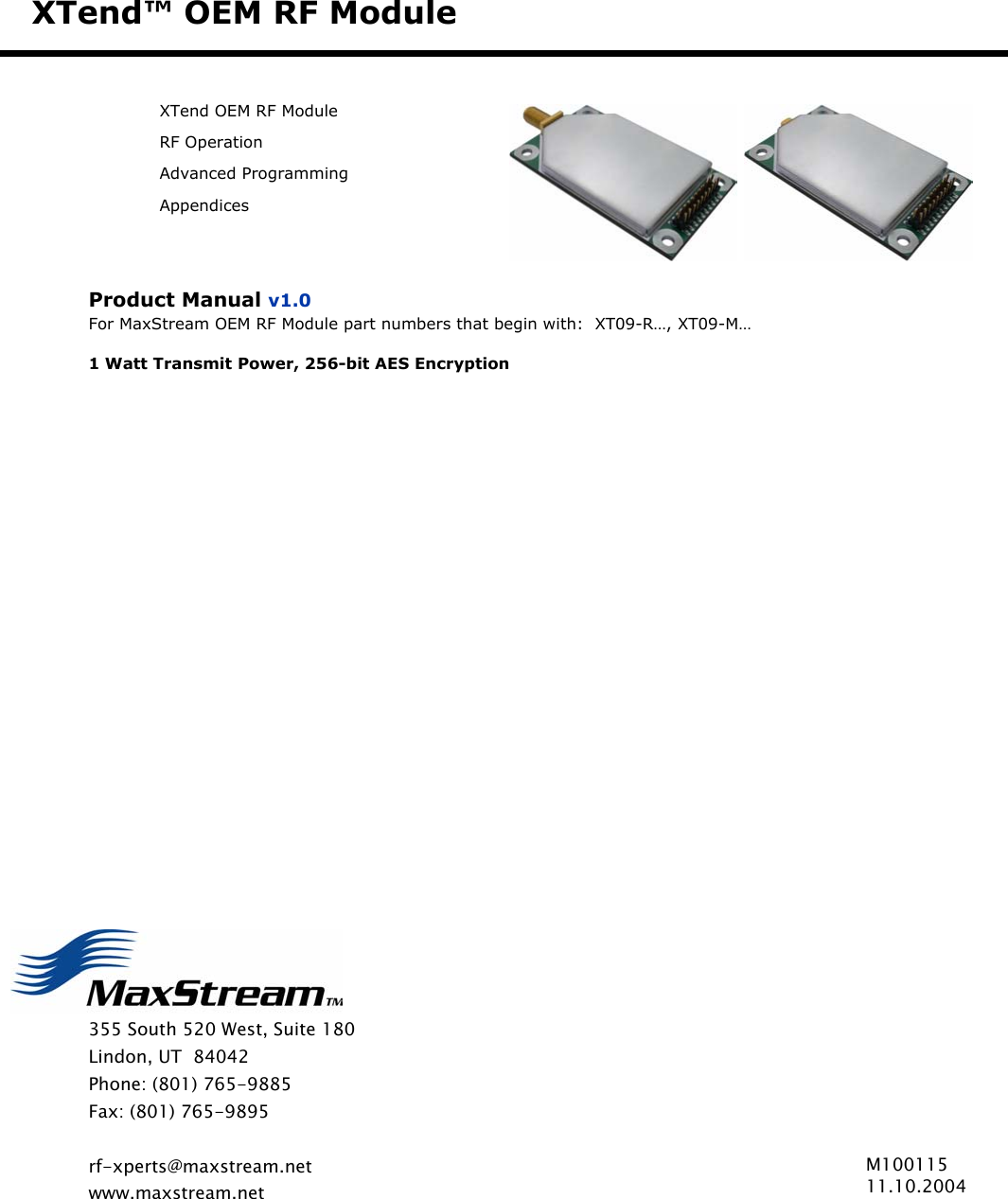MaxStream 9XTEND 9XTEND OEM RF Module User Manual XStream OEM RF Module