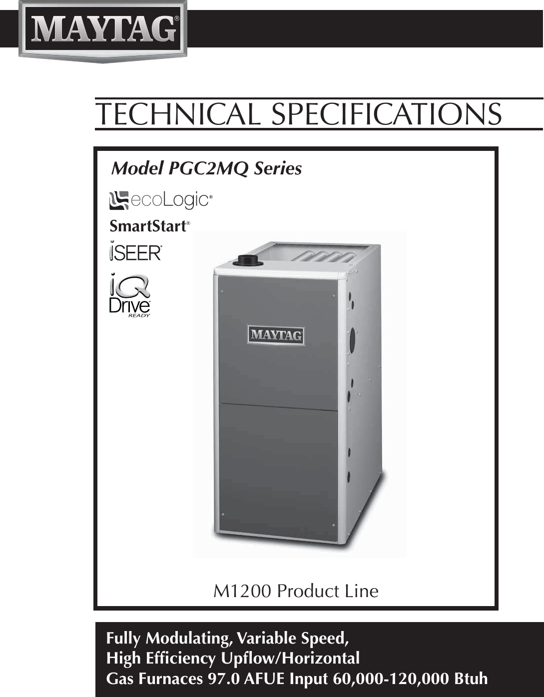 Maytag Pgc2Mq Iq Drive M1200 97 Afue Modulating Gas Furnace Technical ...