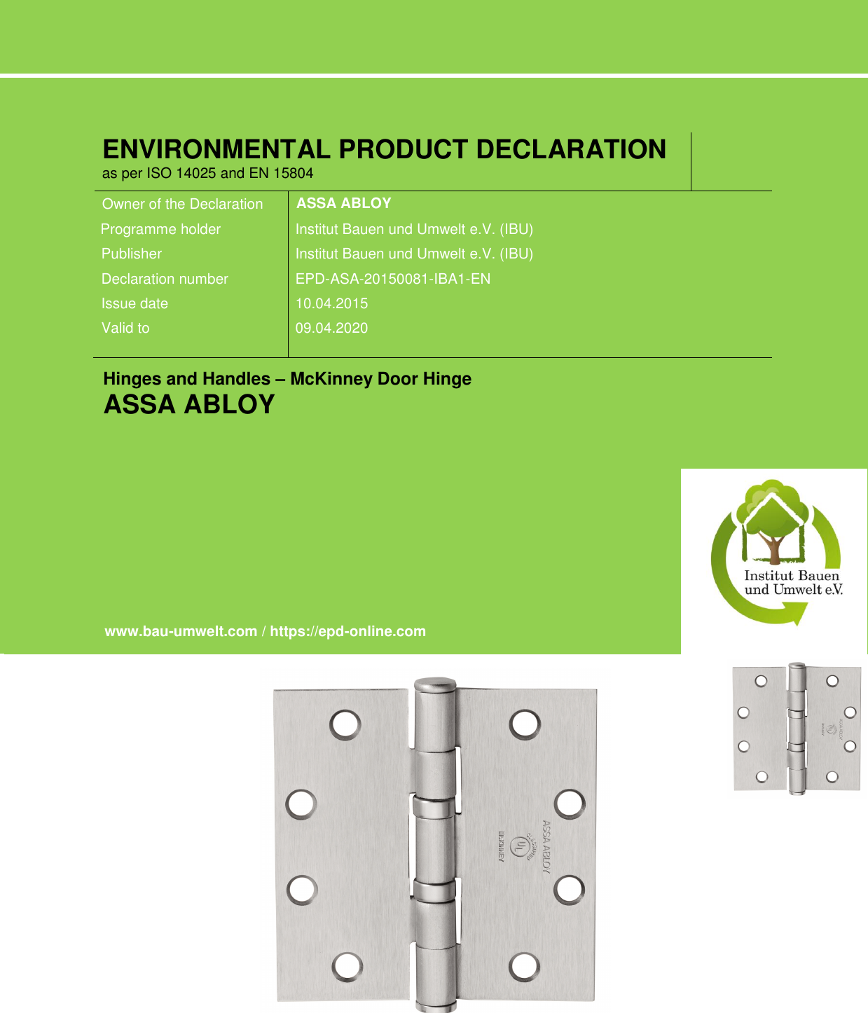 McKinney Mc Kinney Door Hinge Environmental Product Declaration (EPD) EPD