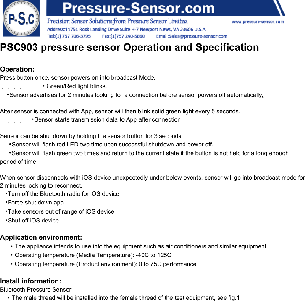 Measurement PSC903 Bluetooth Pressure Sensor User Manual