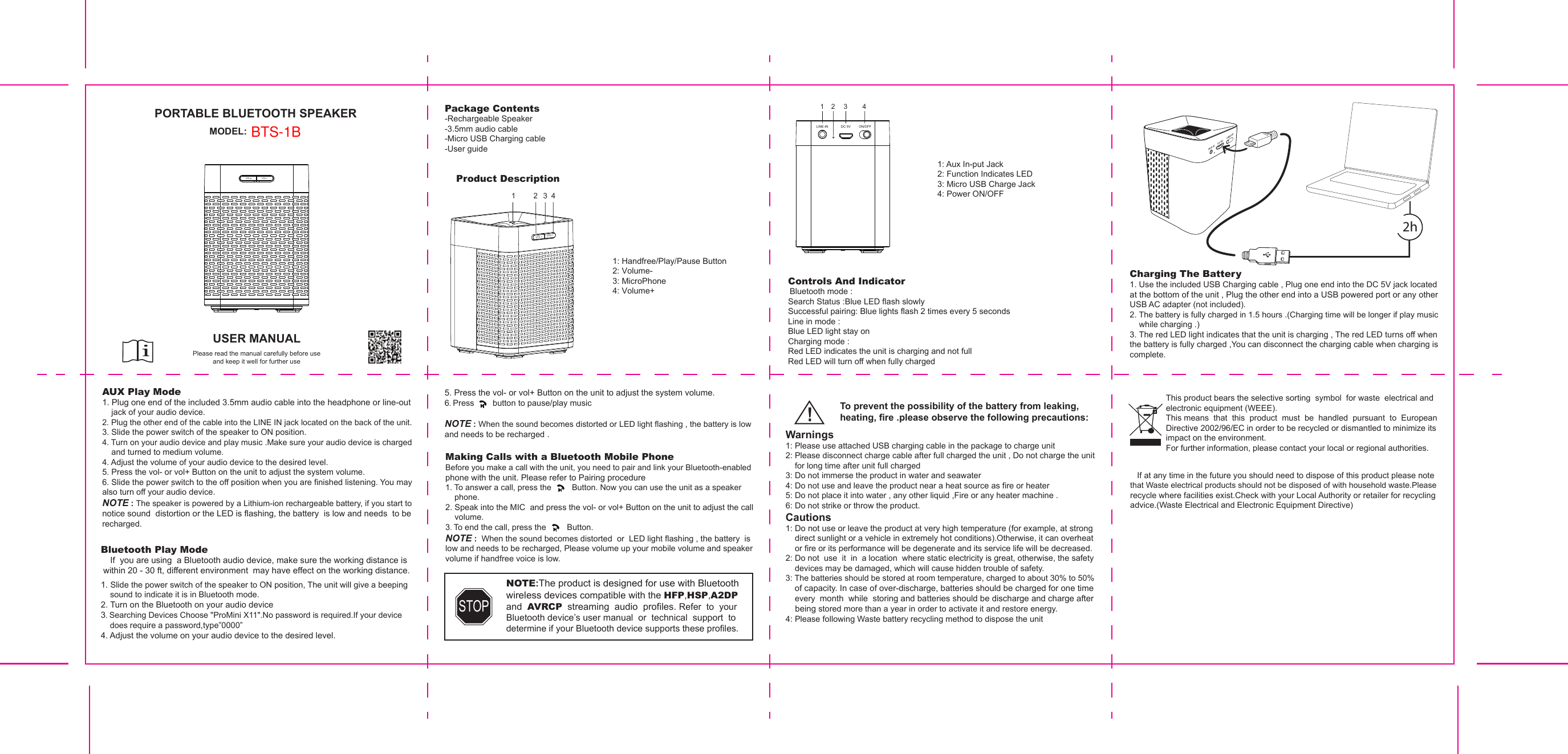 Mediabridge BTS-1B Portable Bluetooth Speaker User Manual ProMini X11 Mono