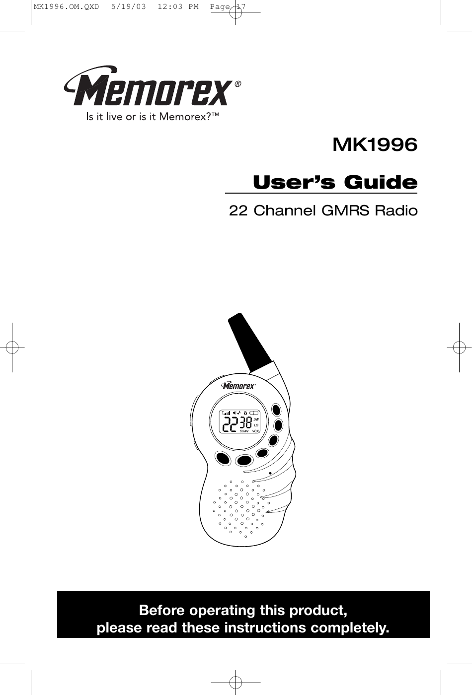 Memorex Mk1996 Users Manual MK1996.OM