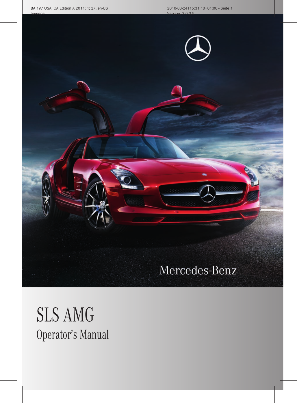Mercedes Benz 2011 Sls Amg Users Manual