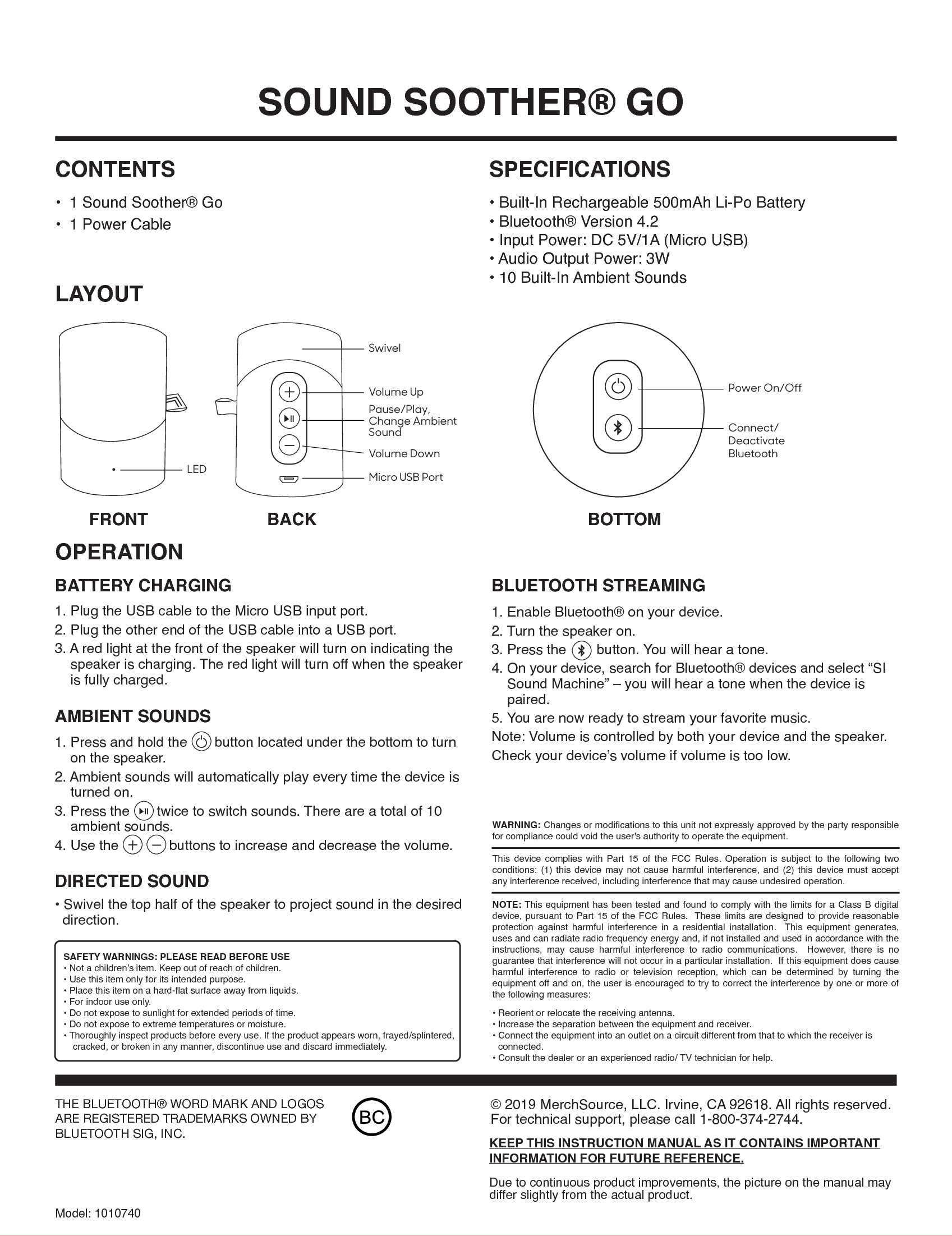 MerchSource 1010740 Sound Machine Wireless 2 inch User Manual 2019 07 ...
