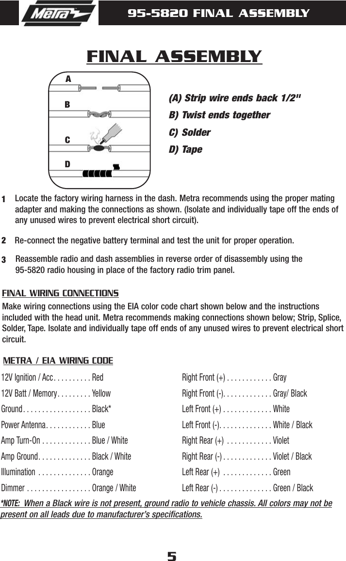 Metra Electronics 95 5820 Users Manual