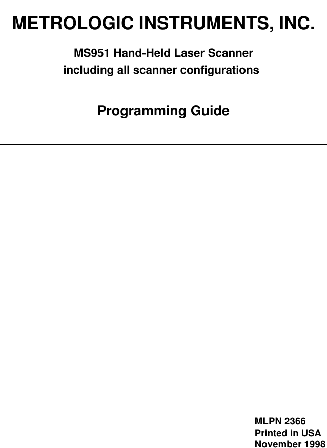 Metrologic Instruments Ms951 Users Manual F