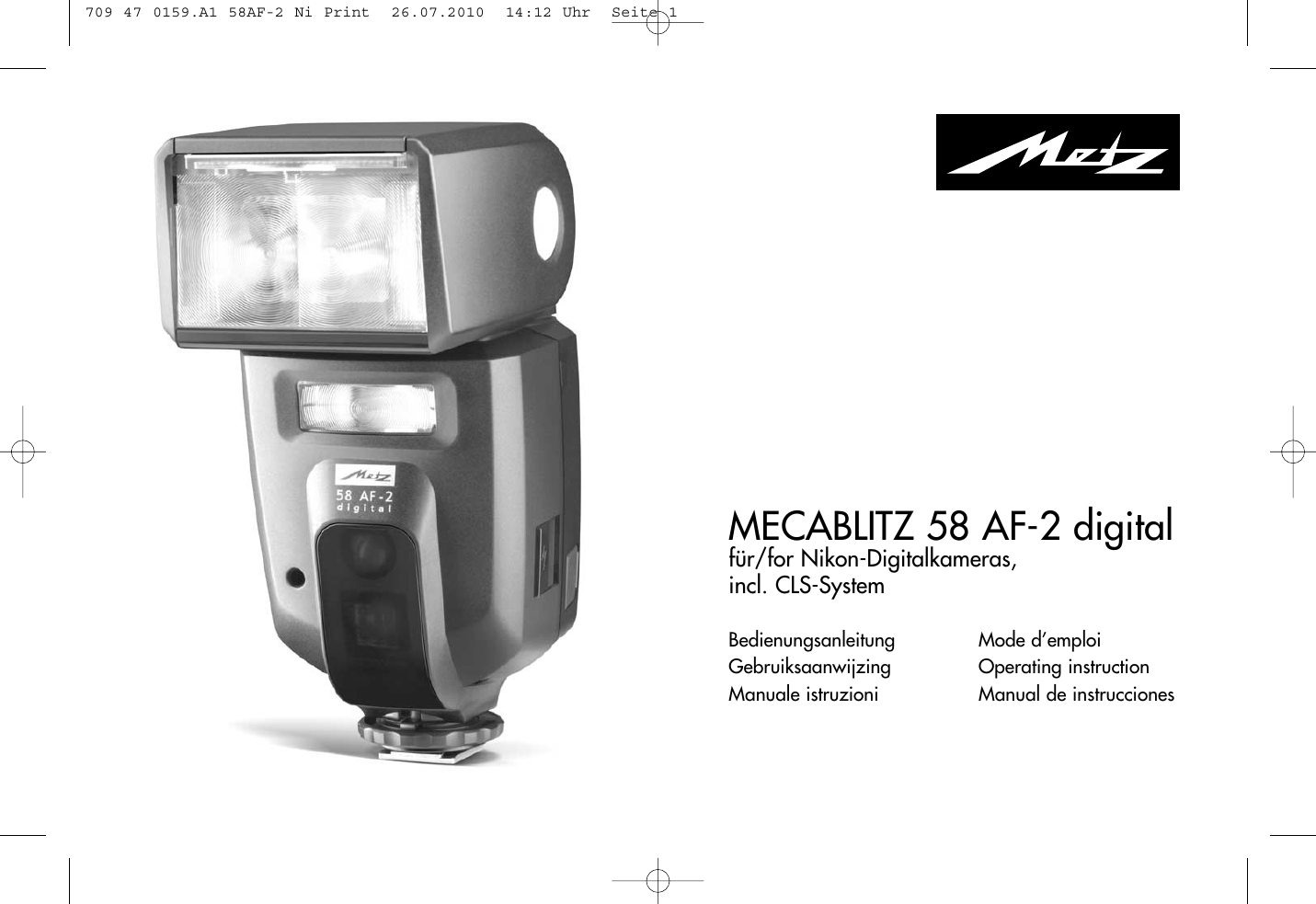 Metz Mecablitz 58 Af 2 Digital Users Manual 709 47 0159.A1 58AF Nikon