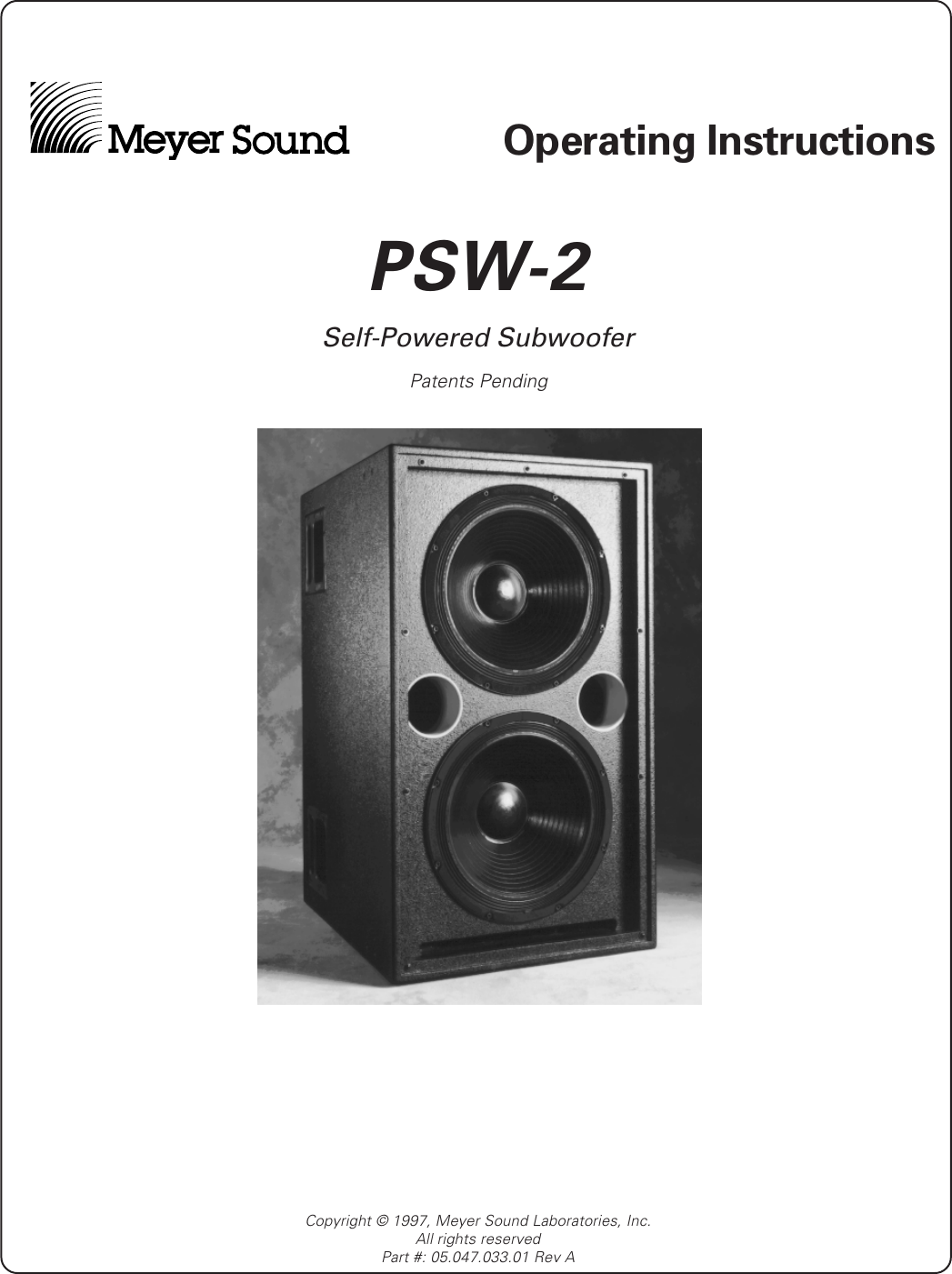 Meyer Sound Psw 2 Users Manual