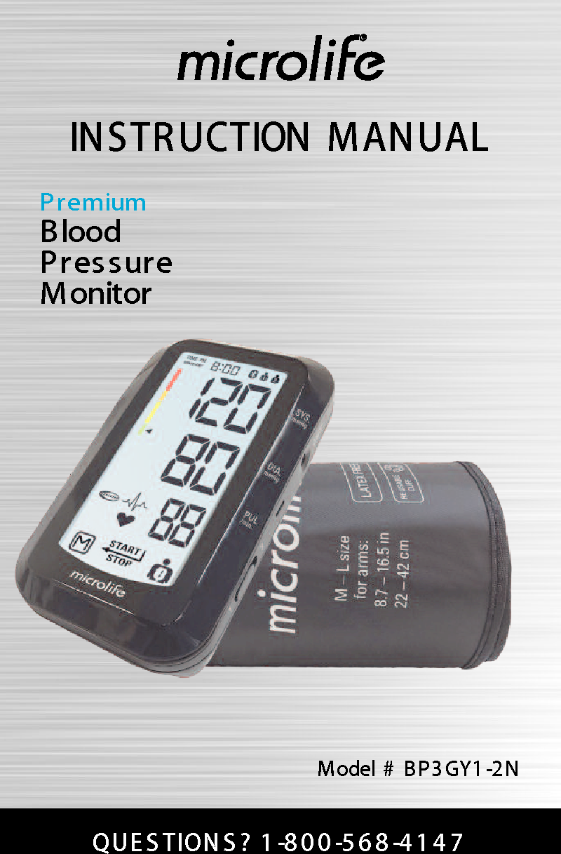 Microlife BP3GY1 2N Digital Blood Pressure Monitor User Manual