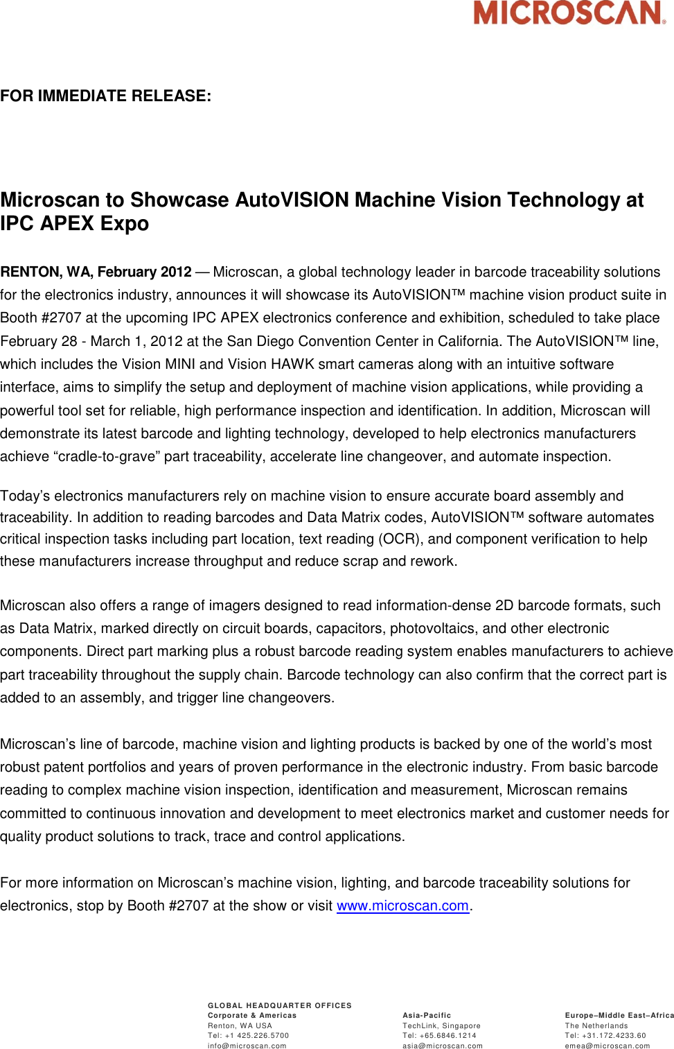 Microscan Auto VISION Machine Displayed At IPC APEX