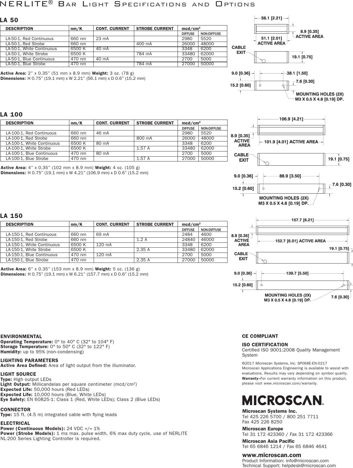 Bar Light Specification Sheet Spec