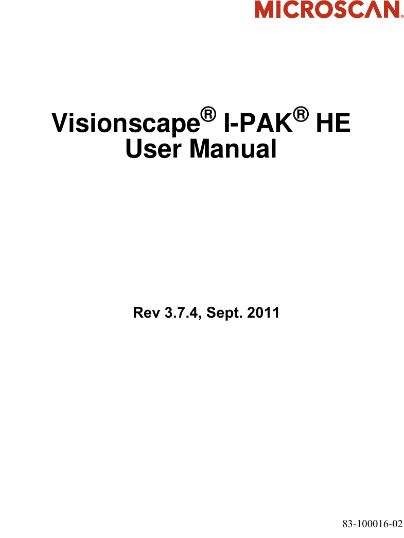 Visionscape I PAK HE User Manual V374 Ipakhemanual