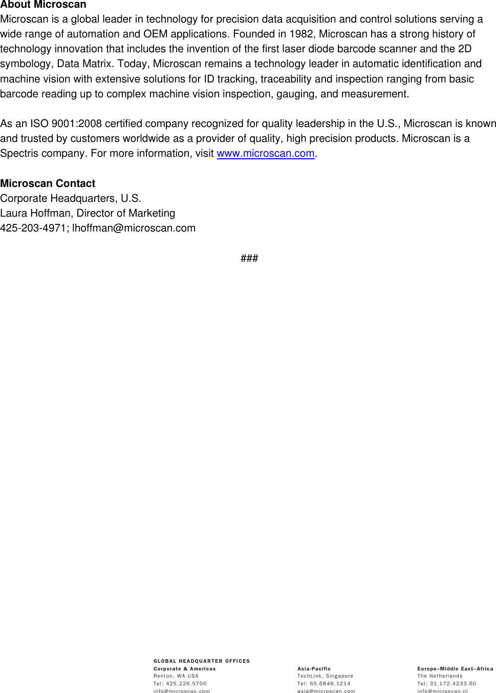 Microscan Dedicates Northeast Technology Center