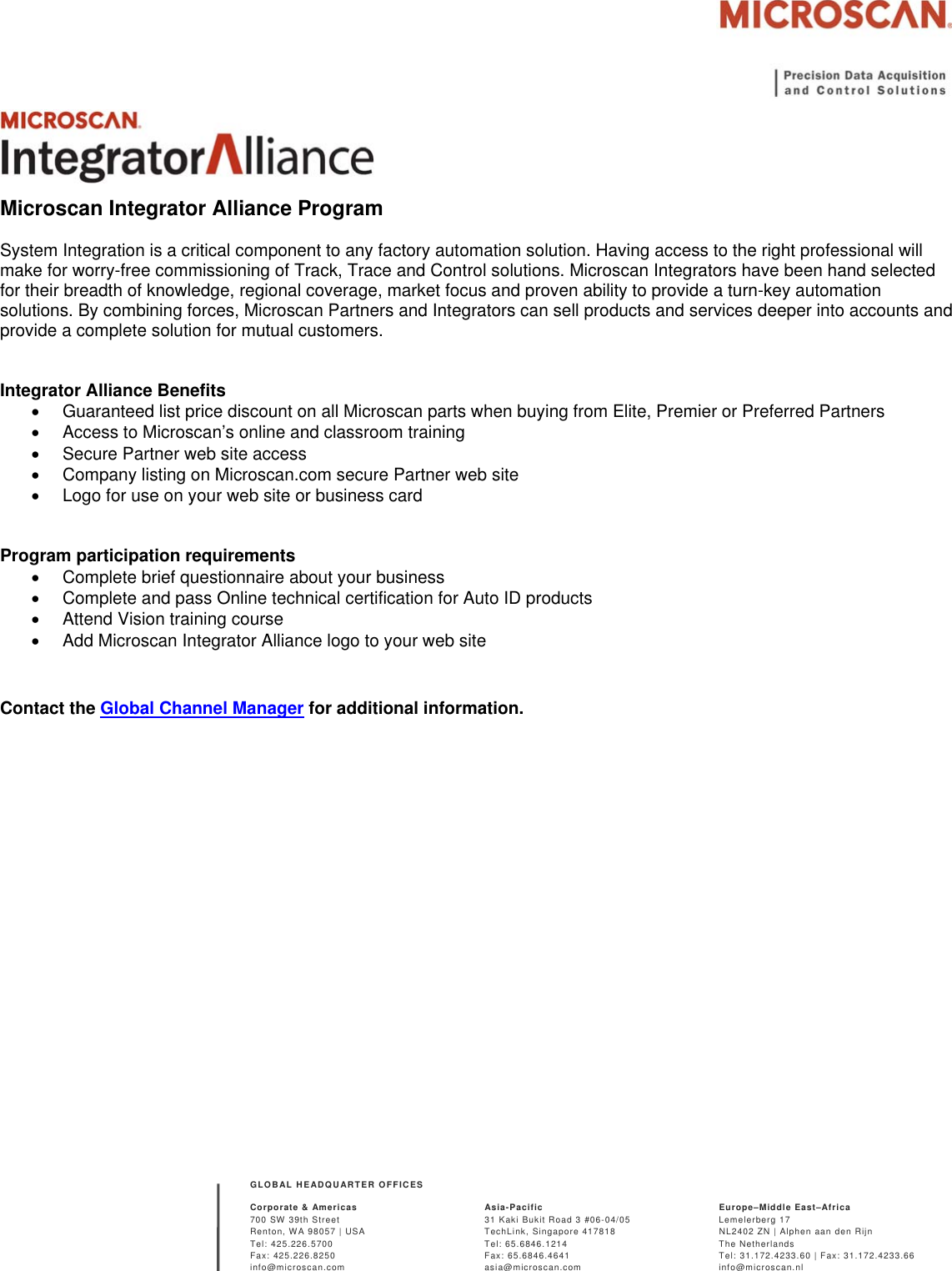 Microscan Integrator Alliance Program External