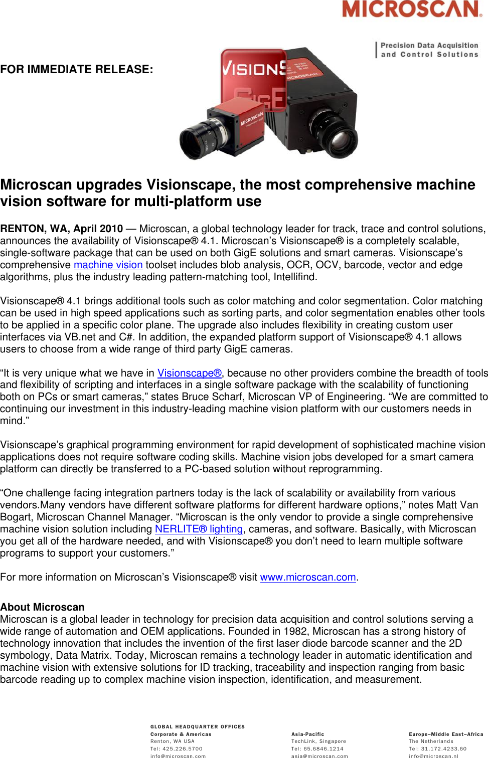 Microscan Upgrades Visionscape
