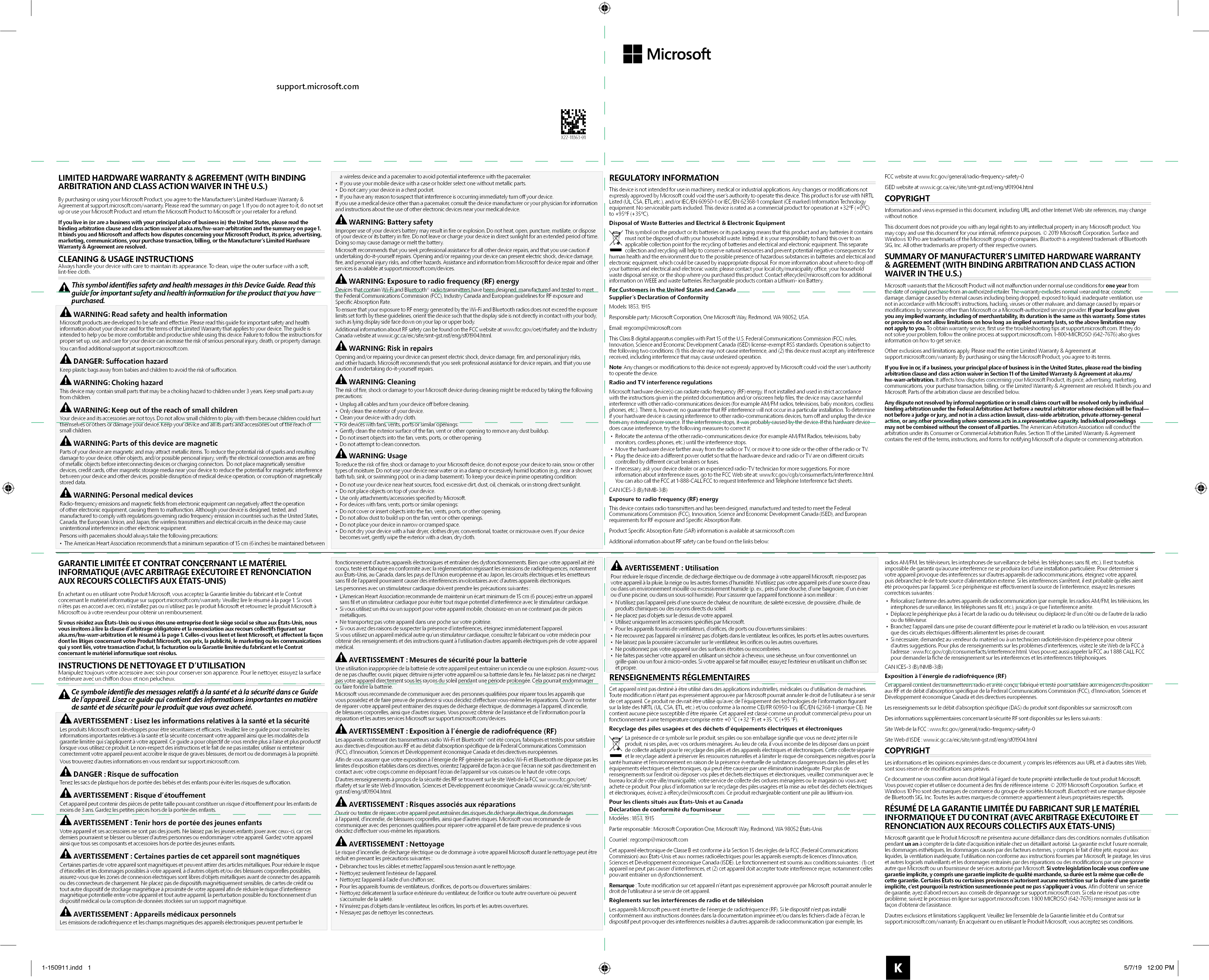 Microsoft 1853 stylus pen User Manual 1 150911 indd