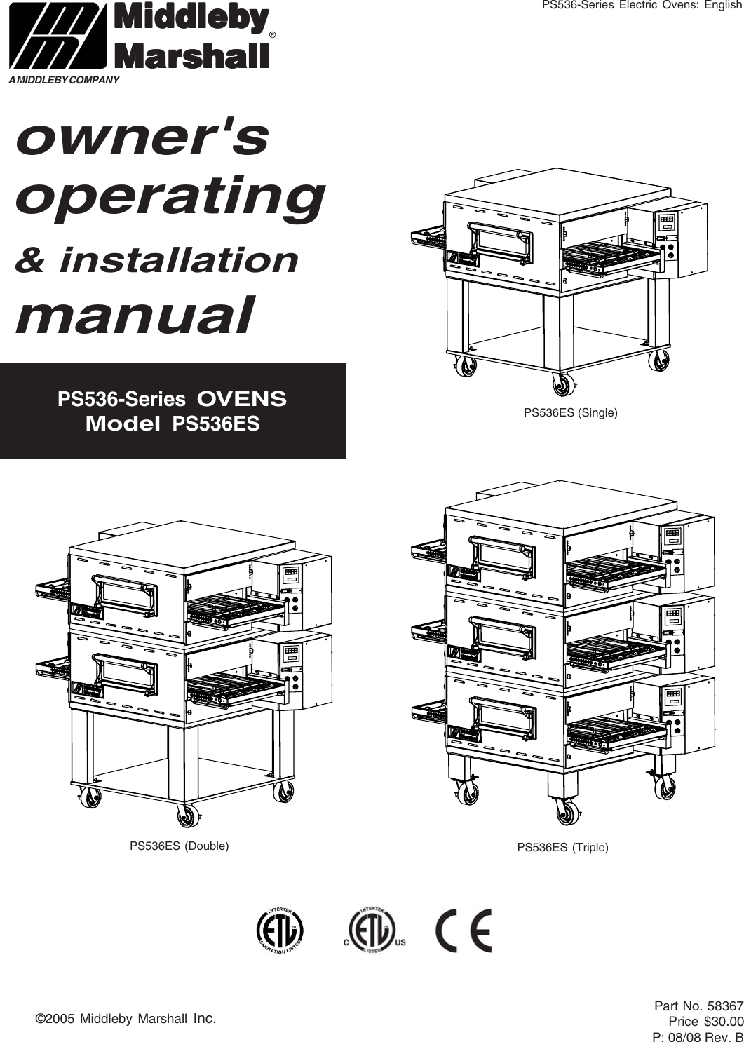 Middleby Marshall Ps536 Series Users Manual