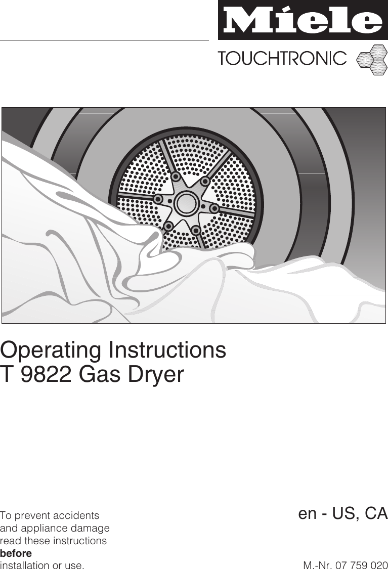 Miele Touchtronic T 9822 Users Manual S