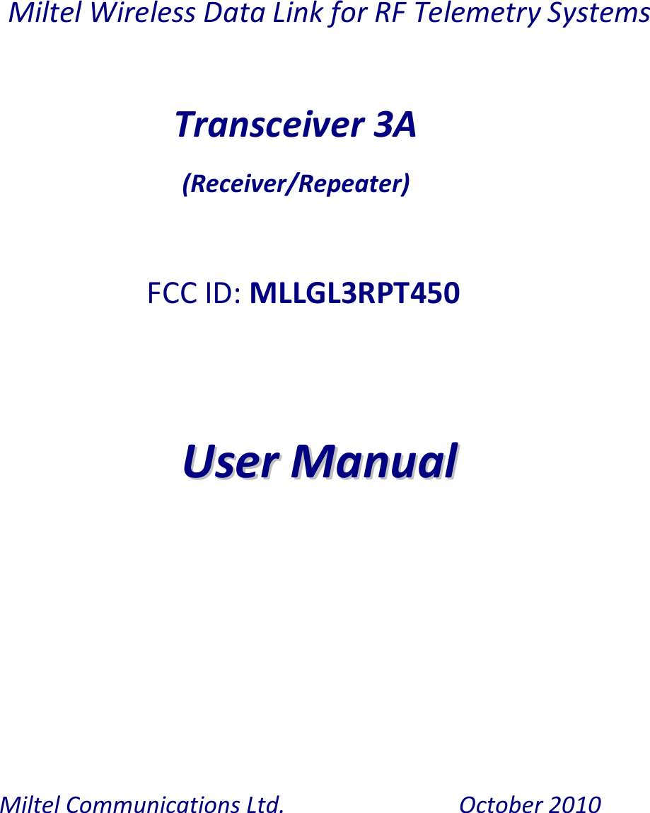 Miltel Communications GL3RPT450 TRANSCEIVER 3A User Manual Transceiver ...