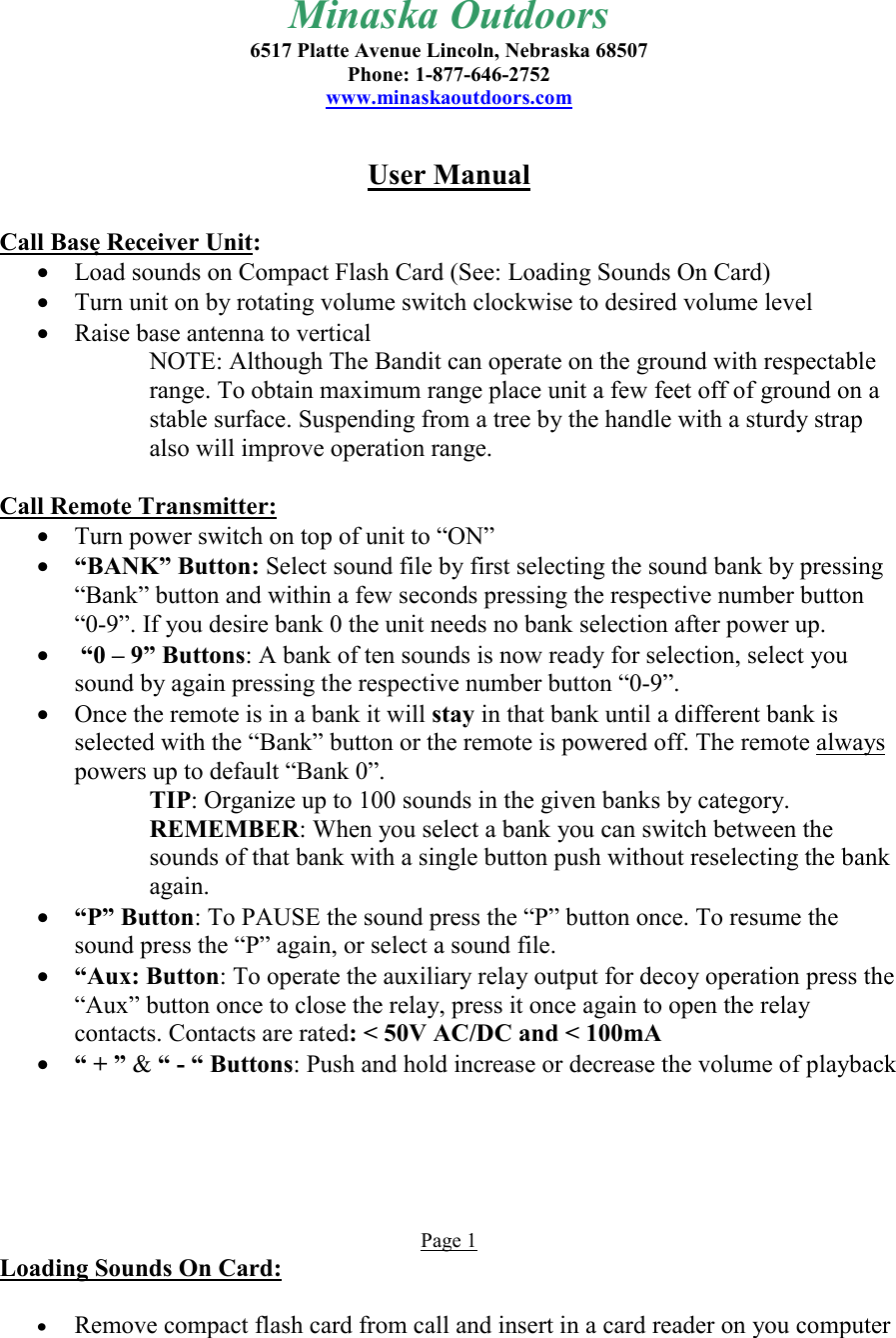 Minaska Outdoors MOXLR Outdoor Sound Module/Transmitter User Manual ...