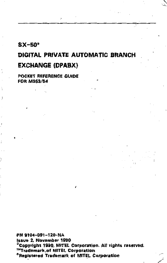 Mitel Sx 50 Users Manual