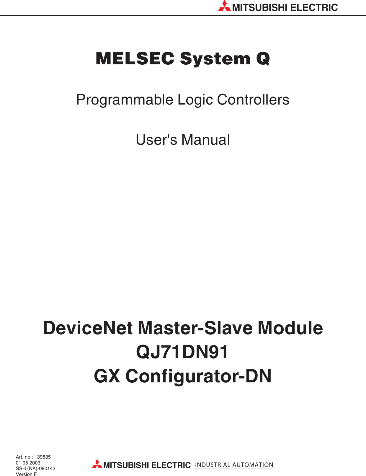 Mitsubishi Electronics Digital Water System Qj71Dn91 Users Manual ...