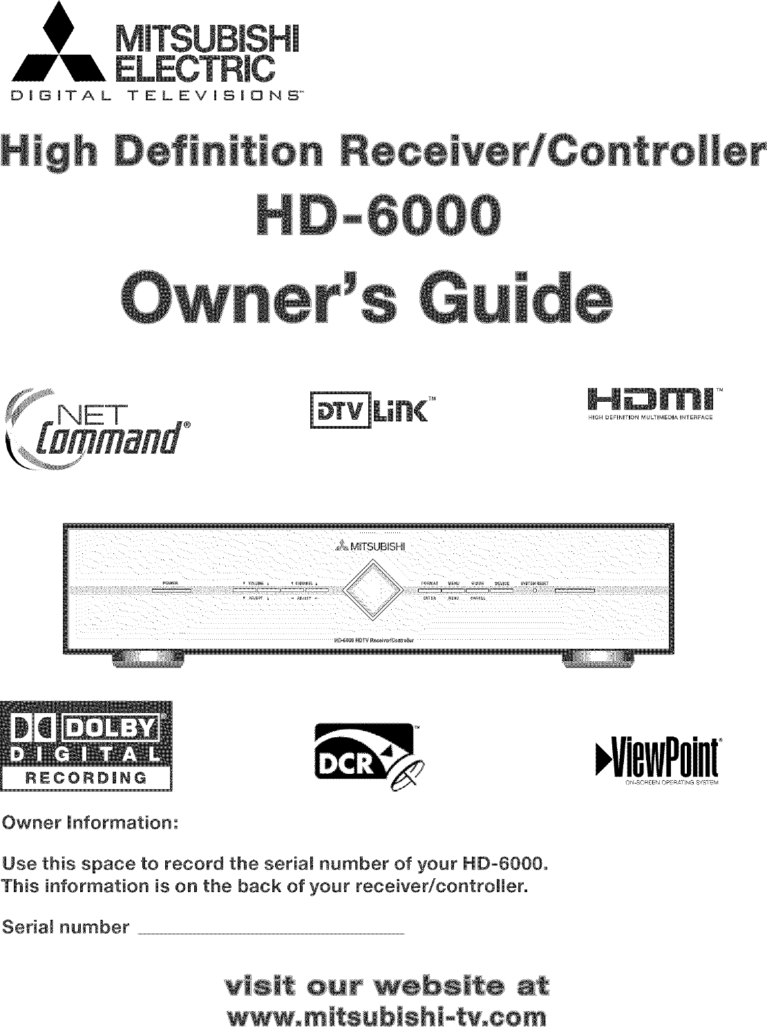 Mitsubishi HD 6000 User Manual SET TOP BOX Manuals And Guides L0511189