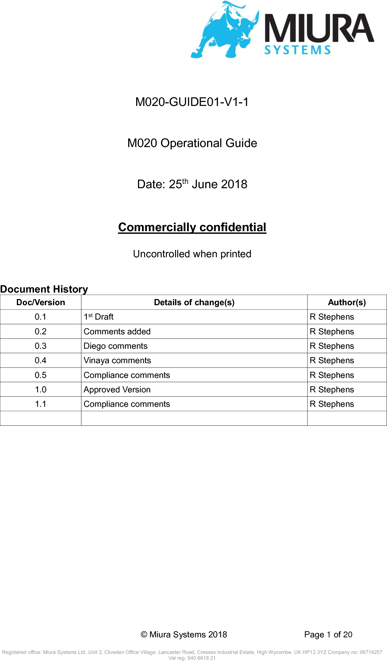 Miura Systems M020-1 Payment Terminal User Manual
