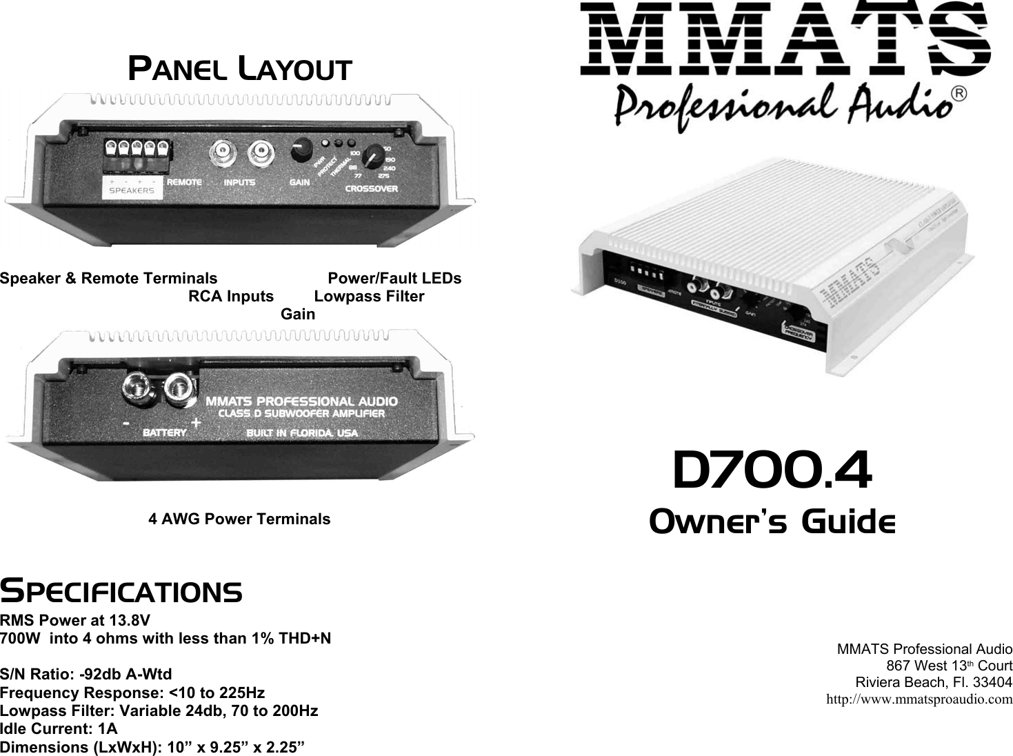 Mmats Professional Audio Speaker D700 4 Users Manual PANEL LAYOUT