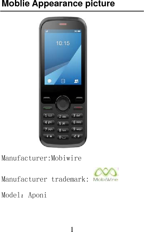 MobiWireS APONI 3G Feature Phone User Manual