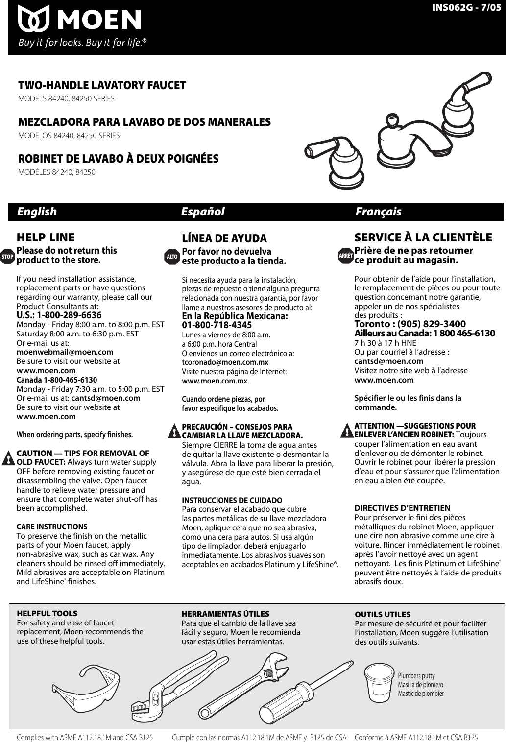 Moen 84240 Series Users Manual INS062G_1stproof