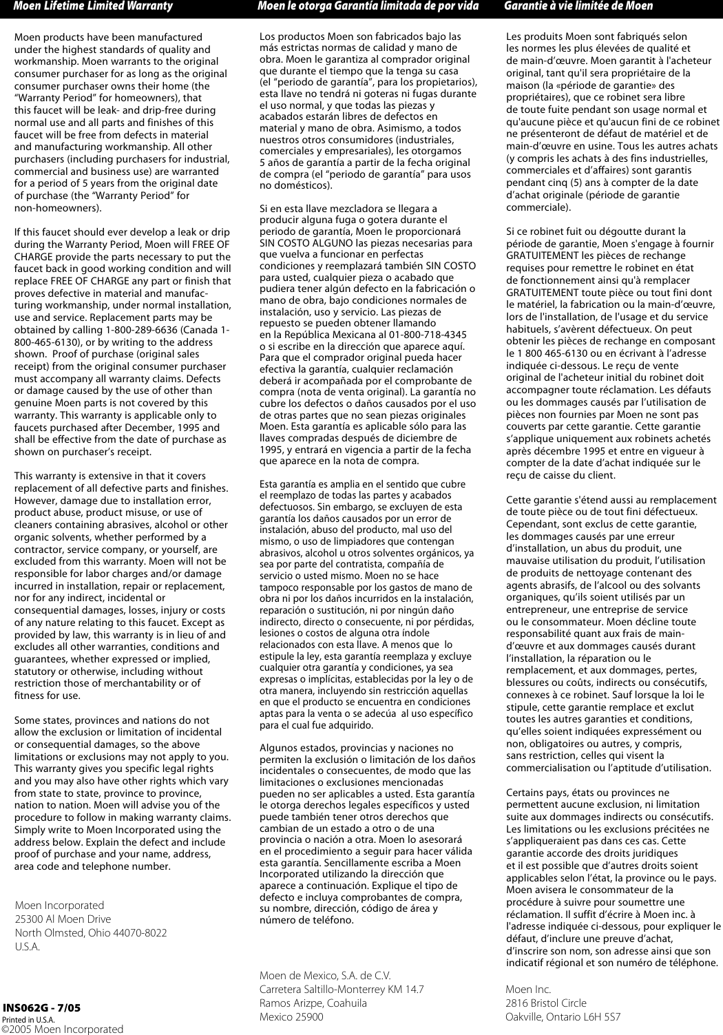 Moen 84240 Series Users Manual INS062G_1stproof