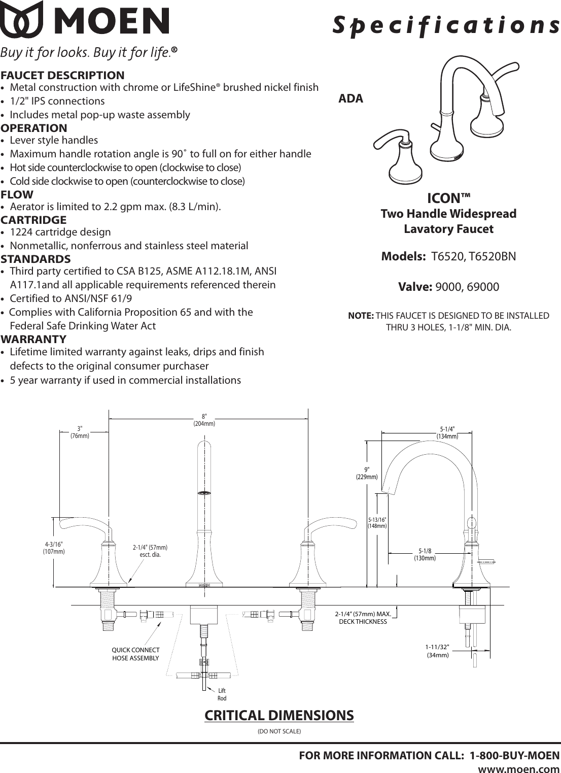 Moen Bathroom Faucet Users Manual T6520sp