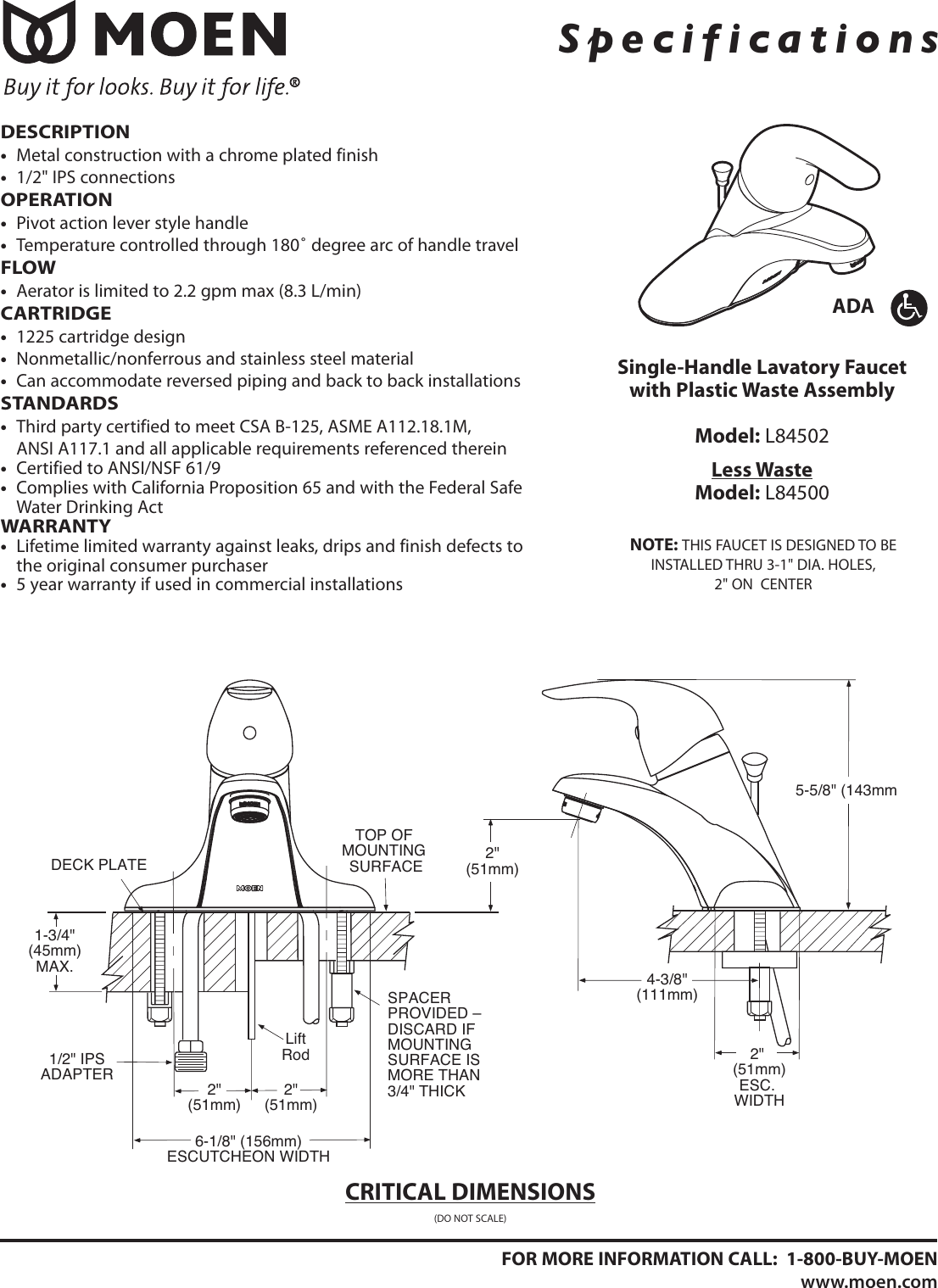 Moen L84502 Users Manual L84502sp