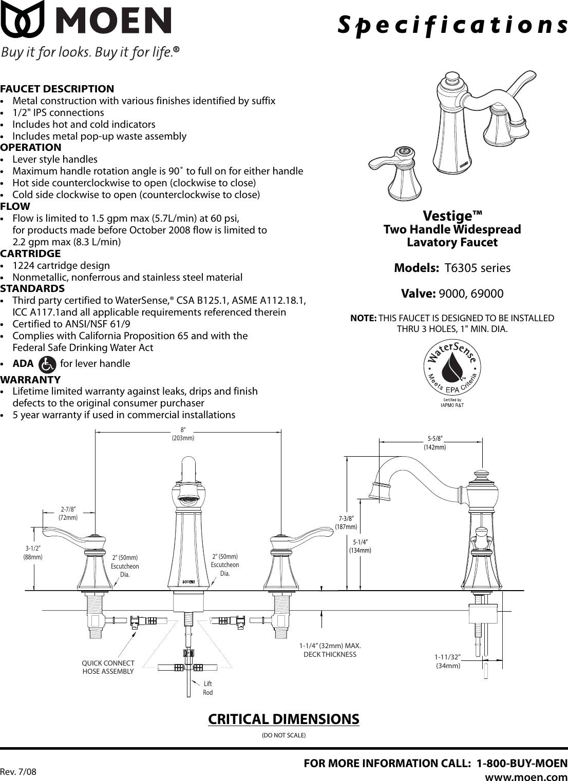 Moen T6305 Series Users Manual