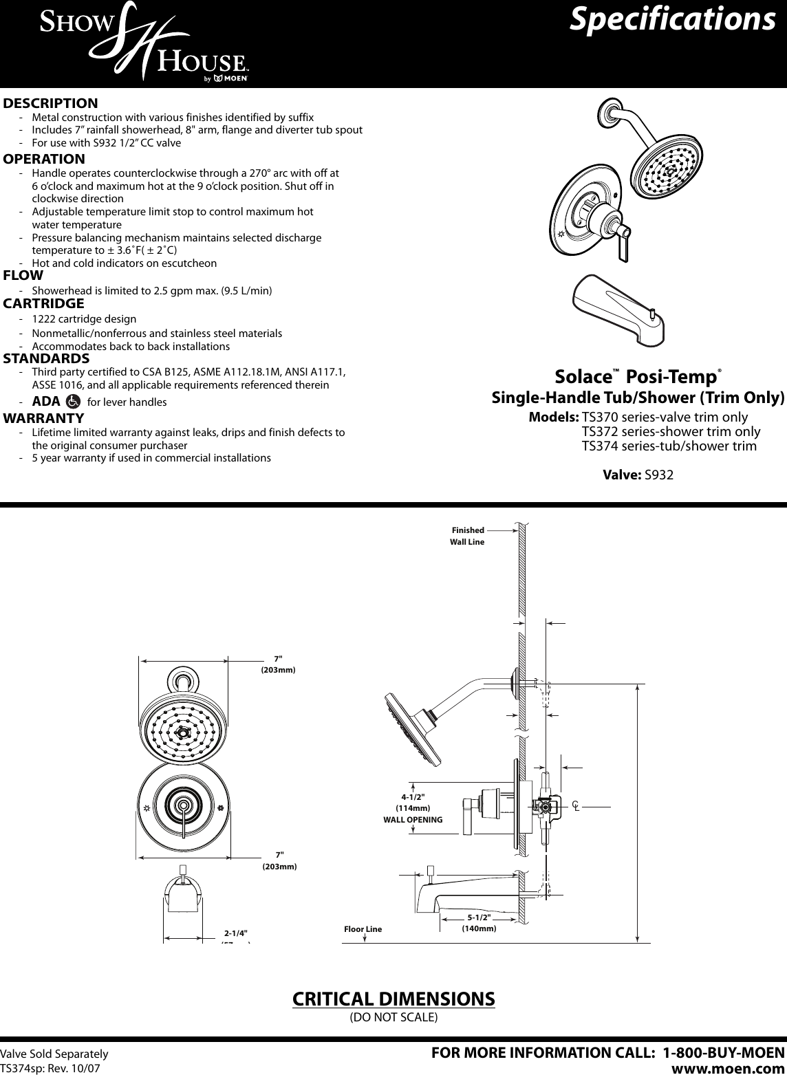 Moen Ts370 Series Users Manual TS374sp