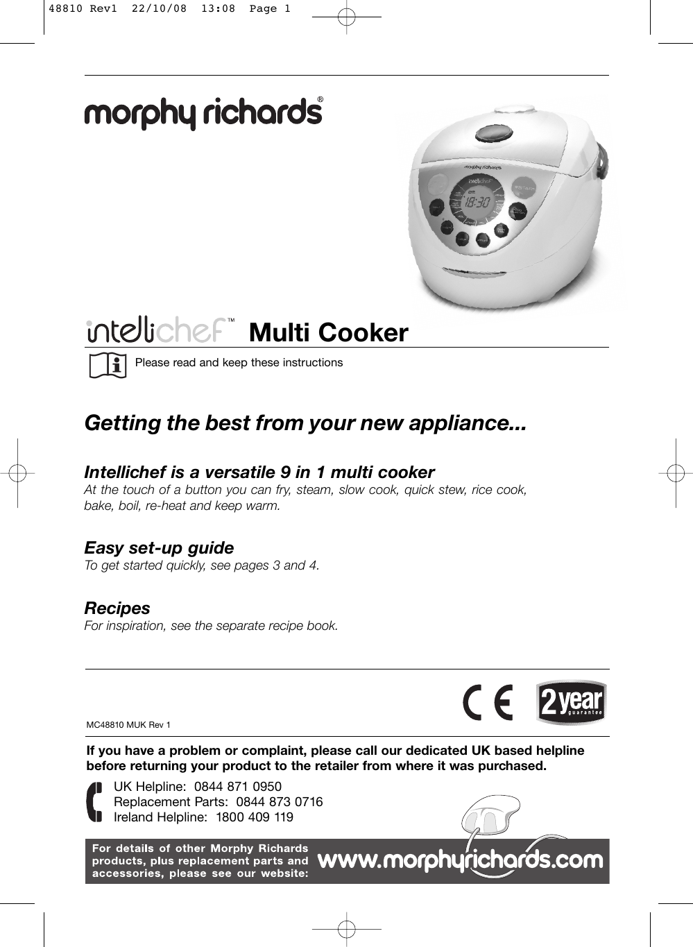 Morphy Richards Intellichef Users Manual